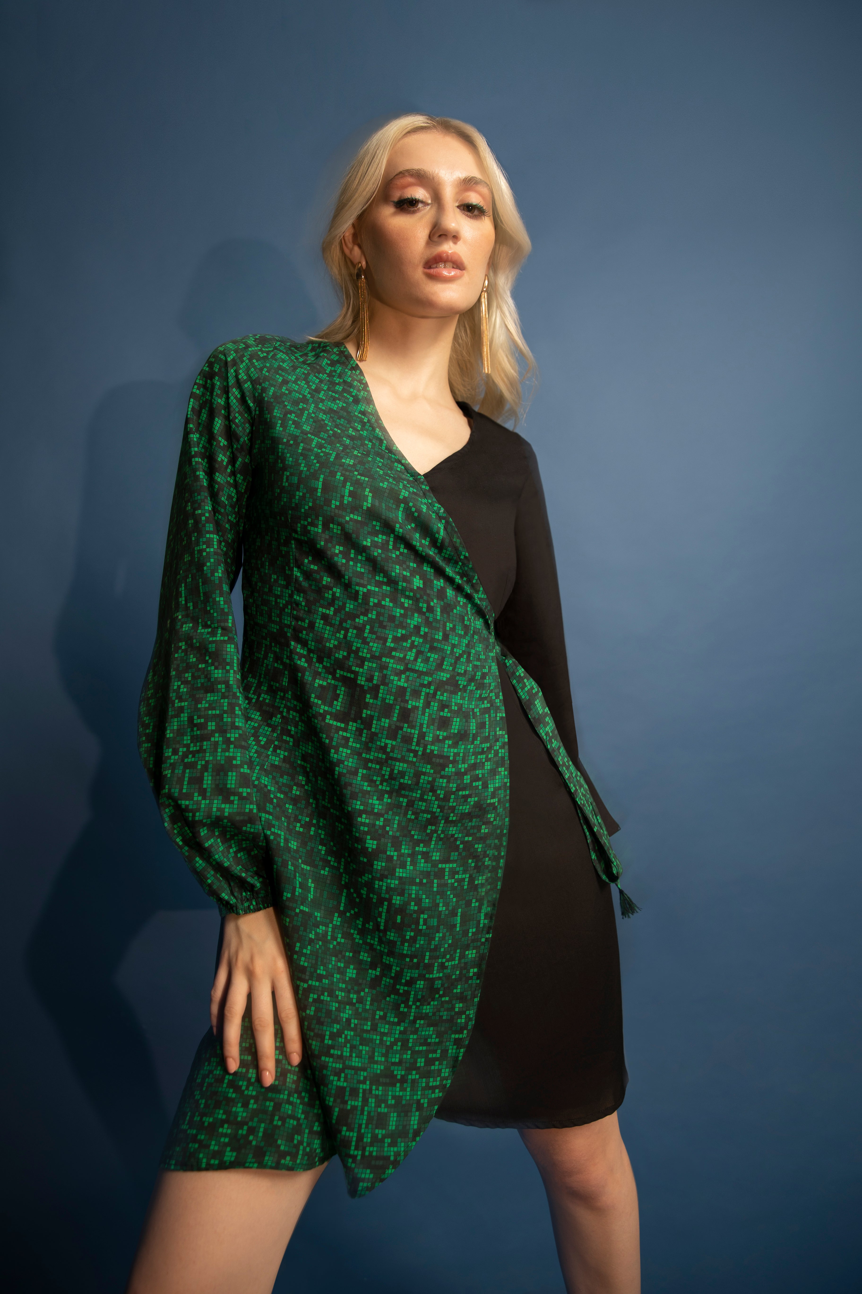 Shop Green & Black Matrix Wrap Dress | Long Sleeve TENCEL™ Dress ...
